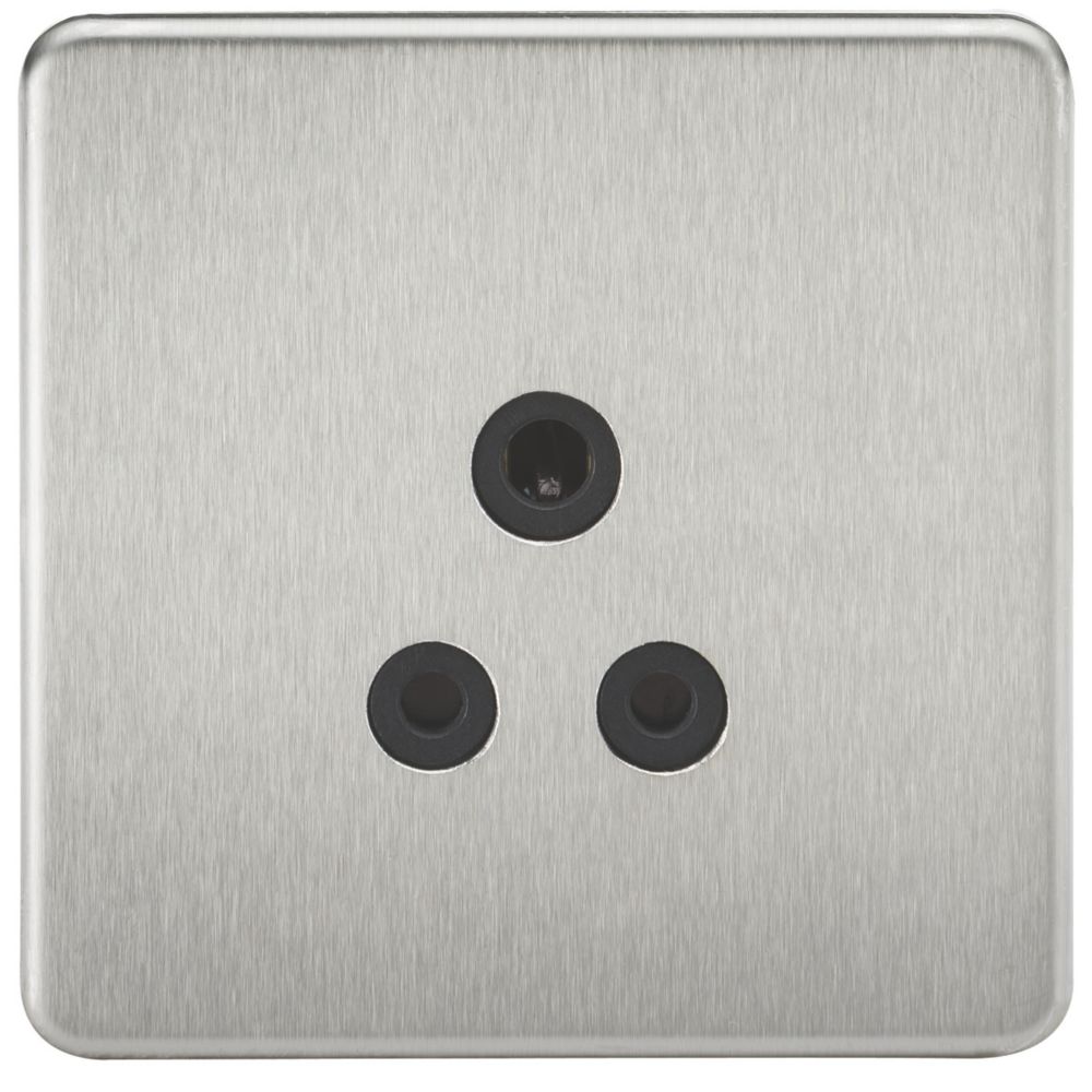Knightsbridge 5A 1-Gang Unswitched Socket Brushed Chrome with Black ...