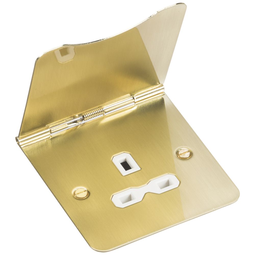 Knightsbridge FPR7UBBW 13A 1-Gang Unswitched Floor Socket Brushed Brass ...