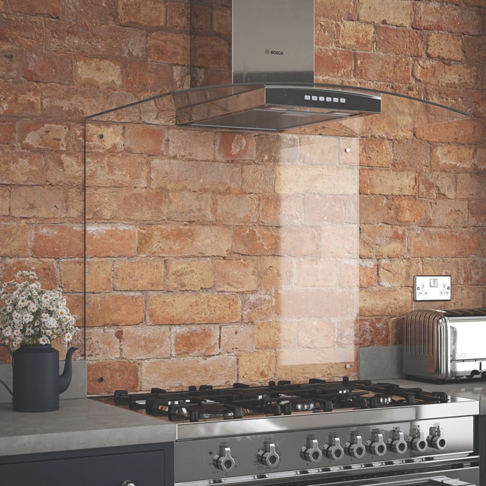 Splashback Clear with Polished Chrome Caps Kitchen Splashback 900mm x ...