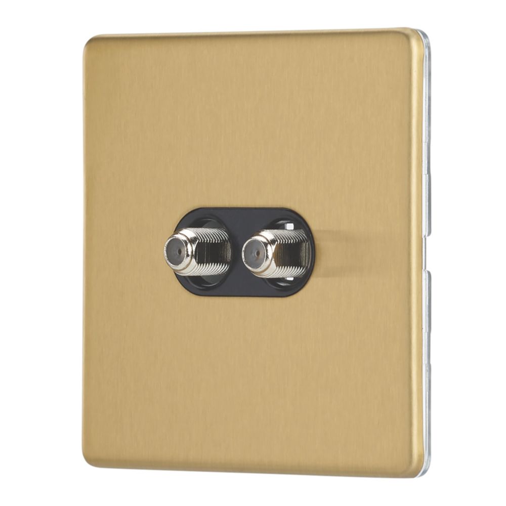 Contactum Lyric 2-Gang F-Type Satellite Socket Brushed Brass with Black ...