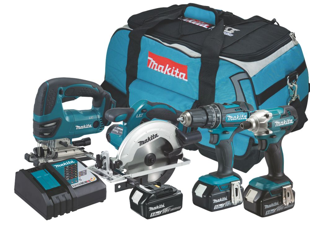 Refurb Makita DLX4137TX1 18V 3 x 5.0Ah Li-Ion LXT Cordless 4-Piece Kit ...