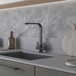 ETAL Stroud Twin Lever Kitchen Mixer Tap Matt Black - Screwfix