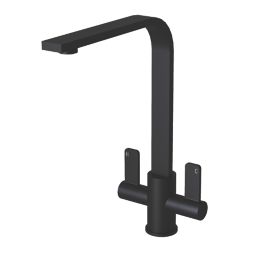 ETAL Stroud Twin Lever Kitchen Mixer Tap Matt Black - Screwfix