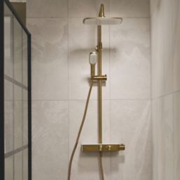 Triton Rear-Fed Exposed Brushed Brass Thermostatic Mixer Diverter ...