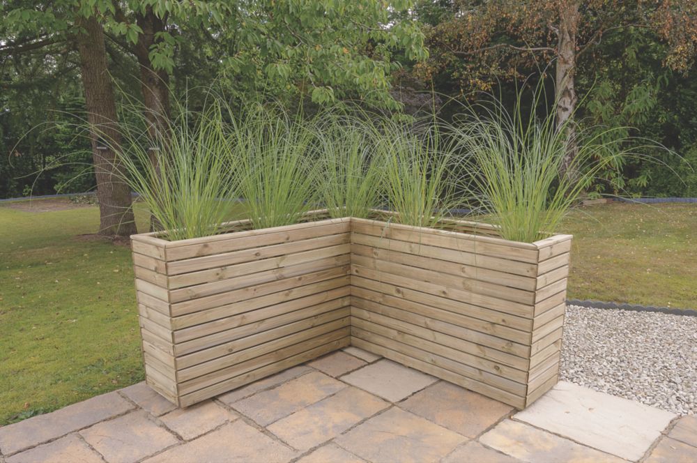 Forest Linear L-Shaped Garden Planter Natural Timber 1600mm x 1600mm x ...