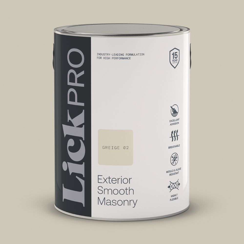 LickPro 5Ltr Smooth Greige 02 Masonry Paint - Screwfix