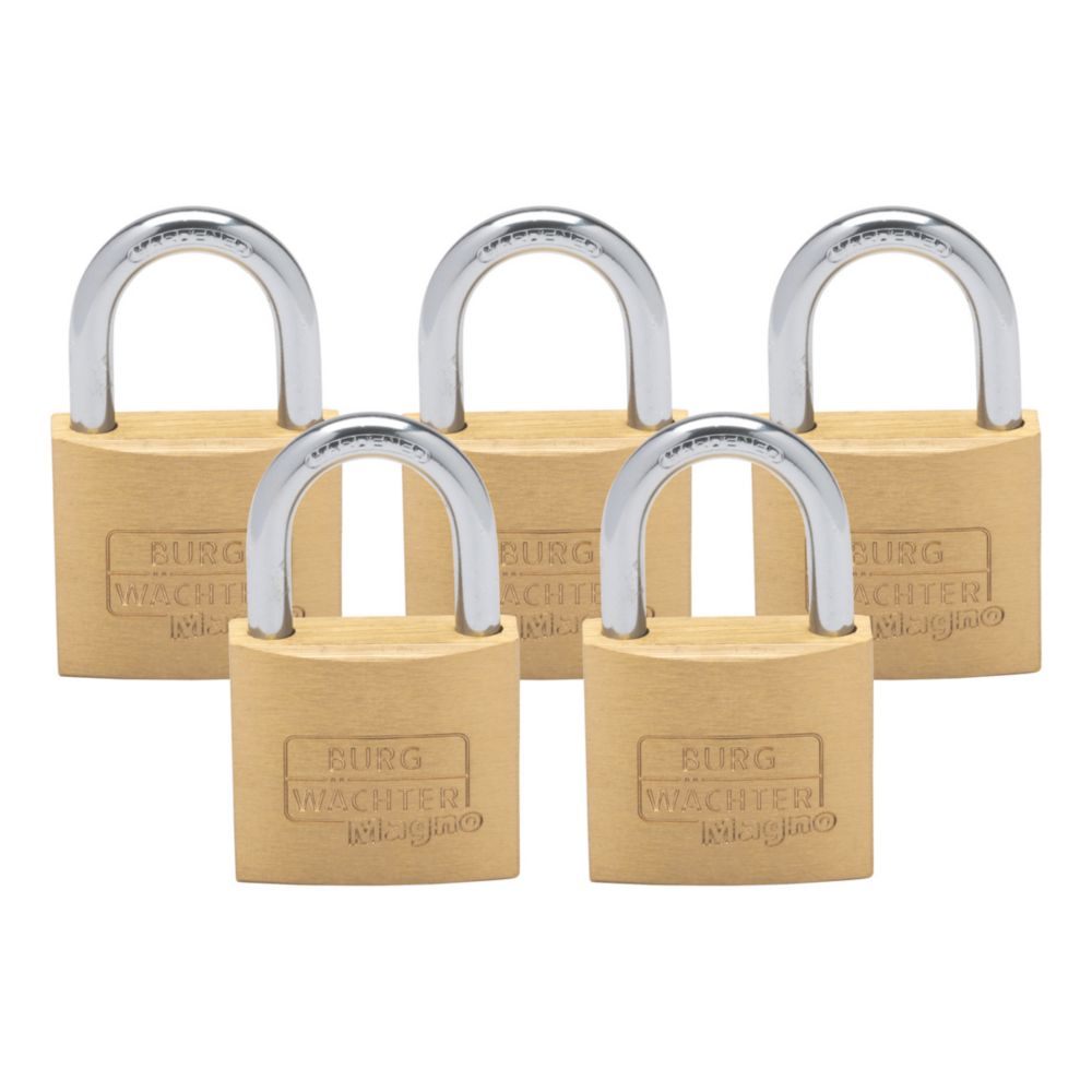Burg-Wachter Keyed Alike Padlocks Brass 50mm 5 Pack - Screwfix