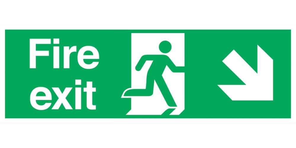Essentials Non Photoluminescent "Fire Exit Down Right" Signs 150mm x ...