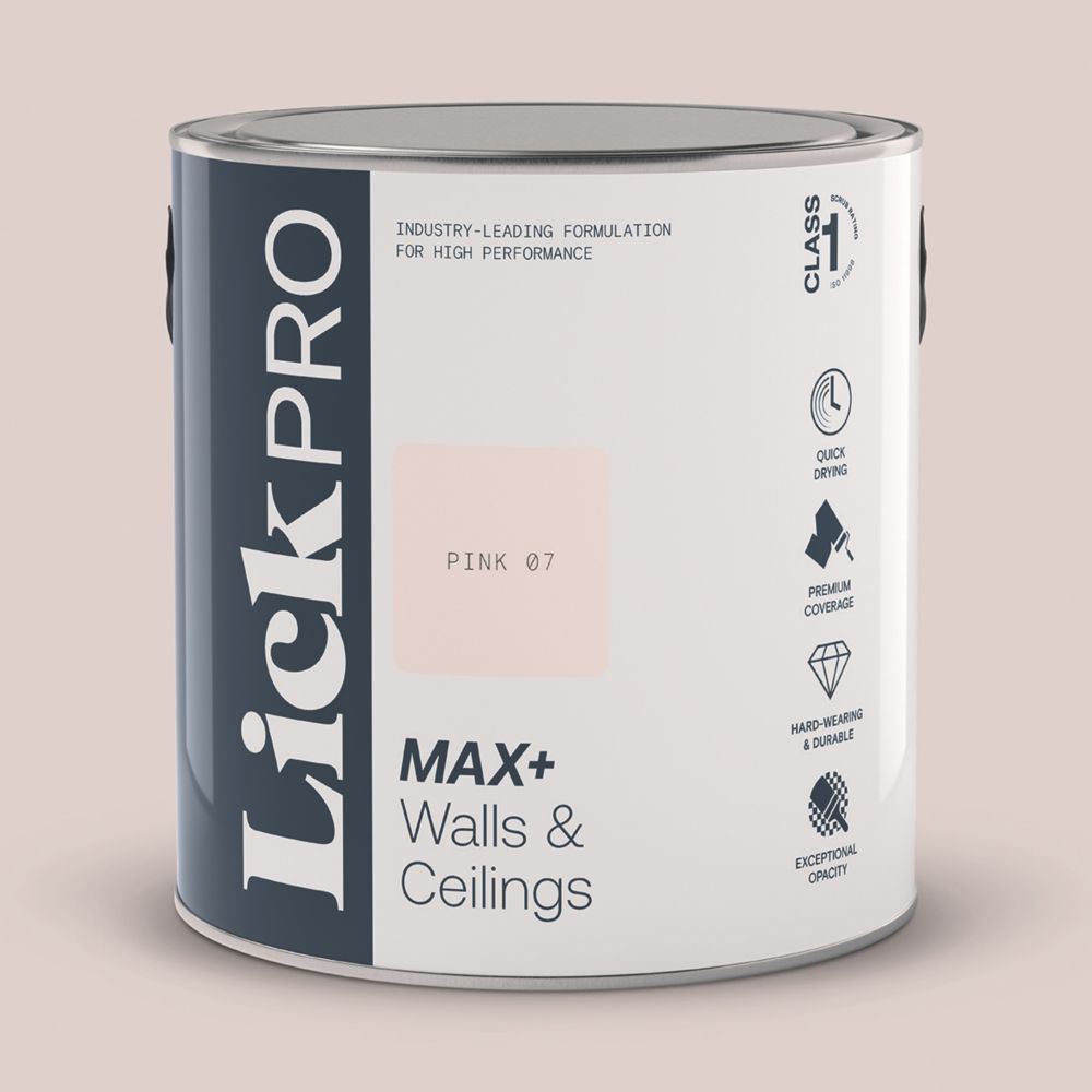 LickPro Max+ 2.5Ltr Pink 07 Matt Emulsion Paint - Screwfix