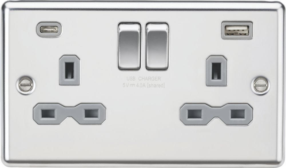 Knightsbridge 13A 2-Gang SP Switched Socket + 4.0A 20W 2-Outlet Type A ...