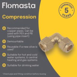 Flomasta Brass Compression Equal 90° Elbow 8mm - Screwfix