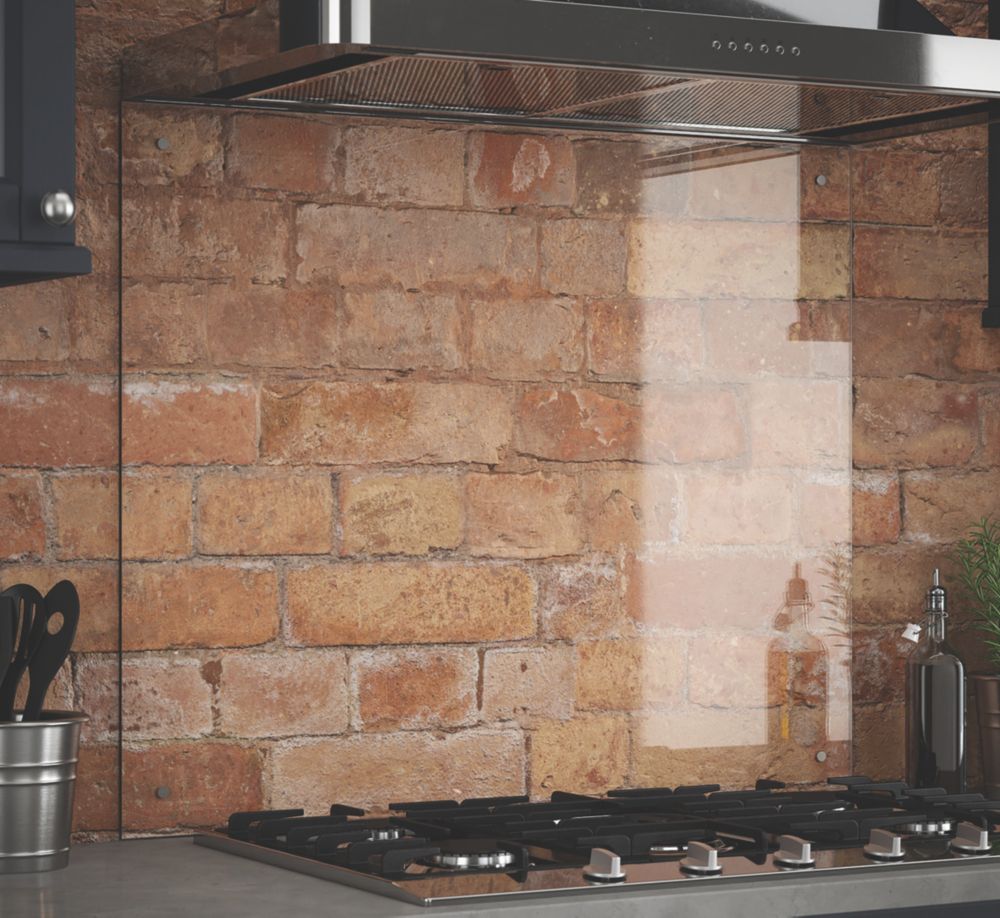 Splashback Clear with Brushed Chrome Caps Splashback 900mm x 750mm x ...