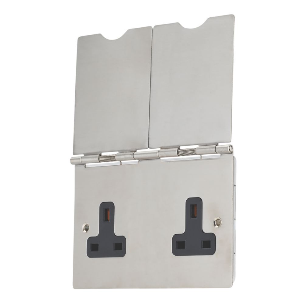 Contactum 3377BSB 13A 2-Gang Unswitched Floor Socket Brushed Steel with ...
