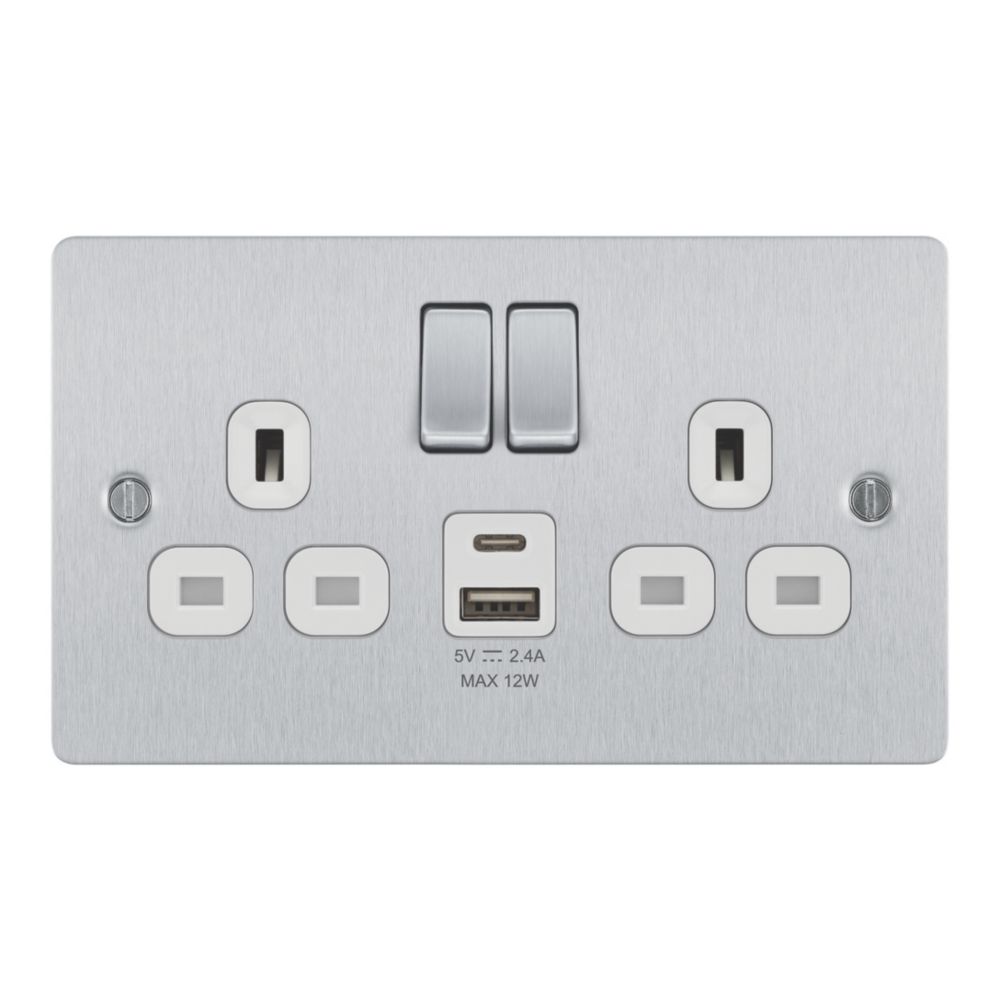 LAP 13A 2-Gang SP Switched Socket + 2.4A 12W 2-Outlet Type A & C USB ...