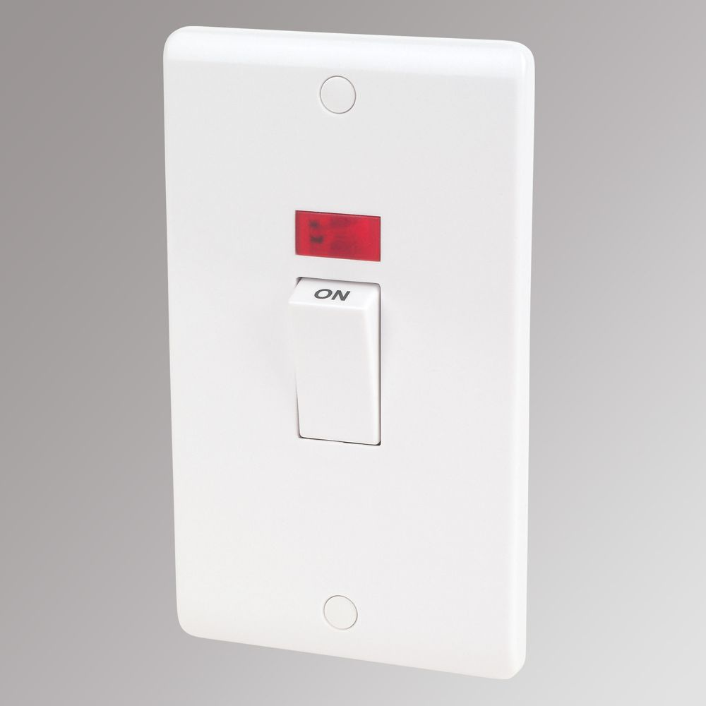 LAP 45A 2-Gang DP Cooker Switch White with Neon - Screwfix