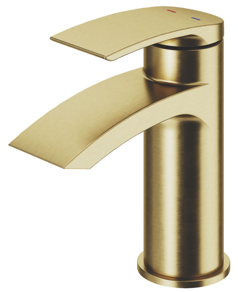 Swirl Wye Brushed Brass 150mm Cloakroom Lever Mono Basin Mixer Tap With ...