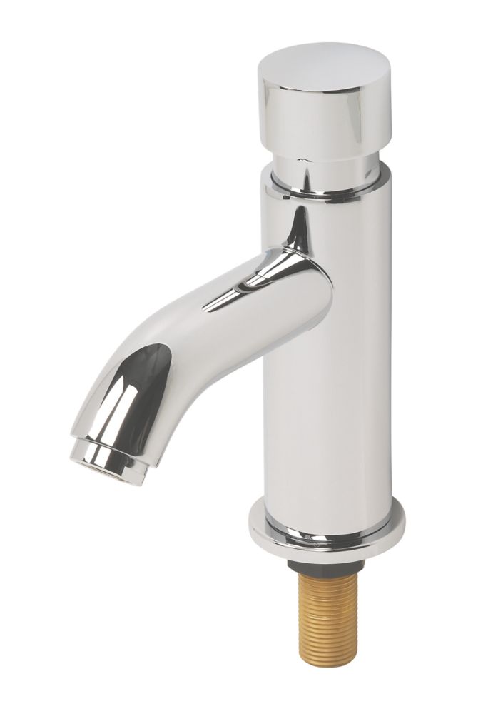 Refurb Chrome 171mm Self-Closing Mono Basin Pillar Tap - Screwfix