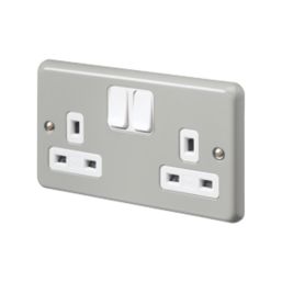 MK Contoura 13A 2-Gang DP Switched Plug Socket Grey with Colour-Matched ...