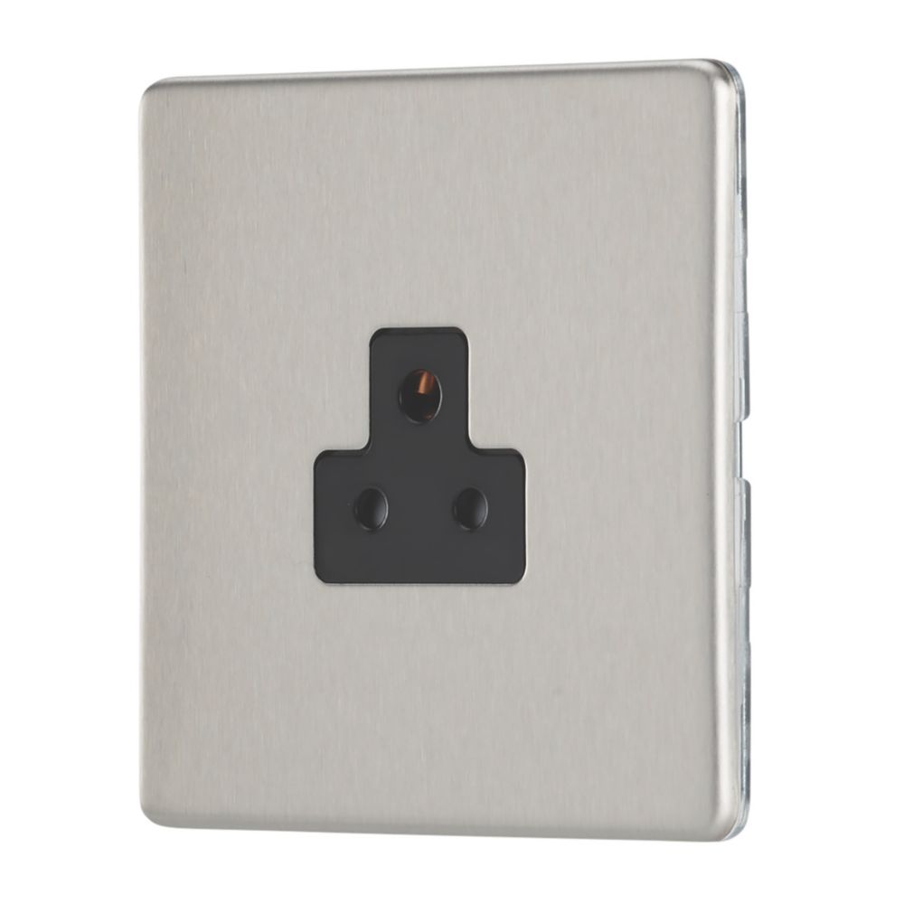 Contactum Lyric 2A 1-Gang Unswitched Round Pin Socket Brushed Steel ...