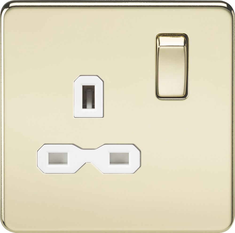 Knightsbridge 13A 1-Gang DP Switched Single Socket Polished Brass with ...