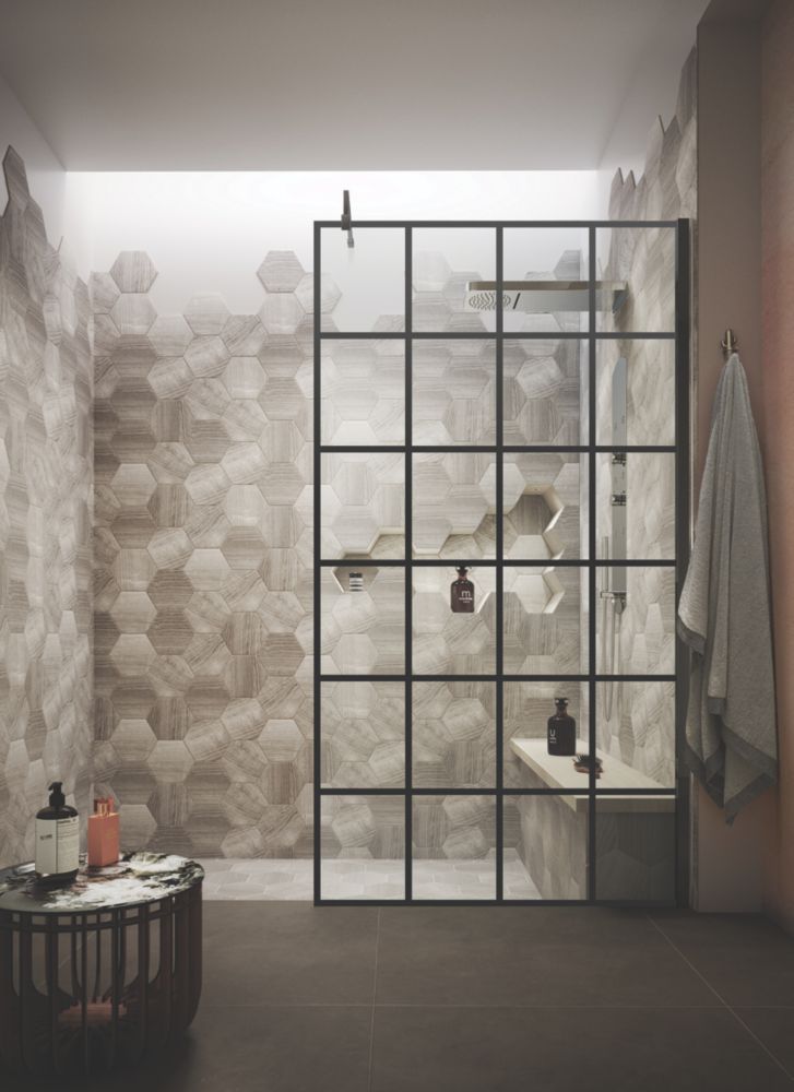 ETAL WRSF12 Semi-Framed Wetroom Screen with Support Bar Matt Black ...