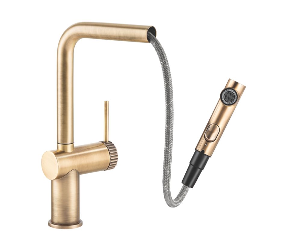 Abode Fraction Pull-Out Spray Mono Mixer Kitchen Tap Antique Brass ...