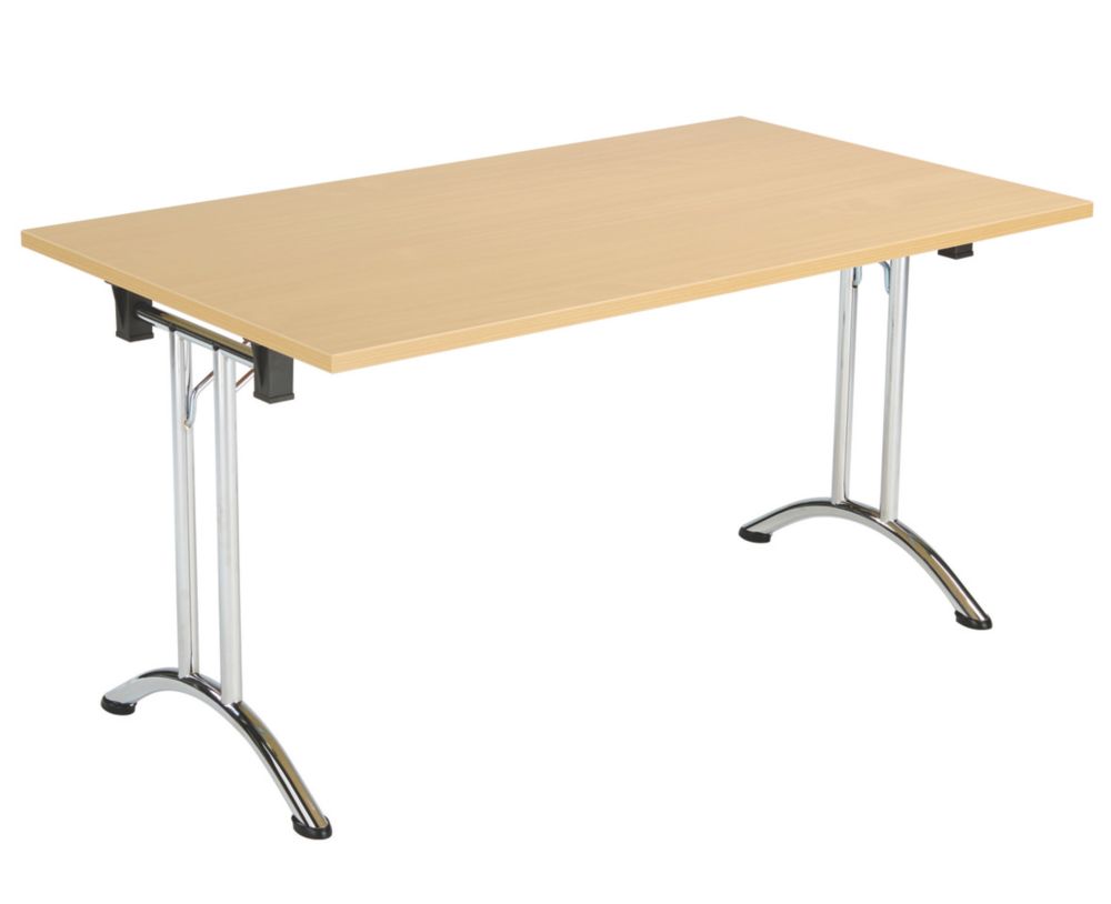 TC Group One Union Rectangular Folding Table Nova Oak/Chrome 1400mm x 800mm - Screwfix