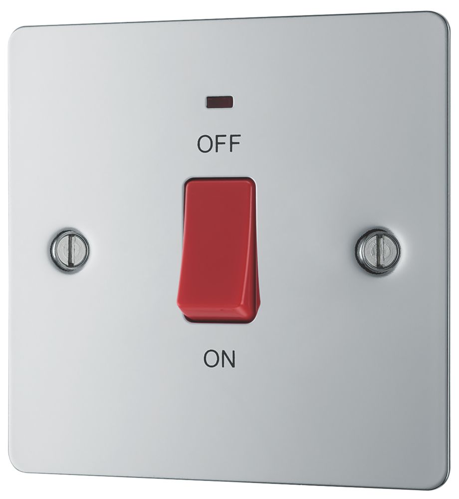 LAP 45A 1-Gang DP Cooker Switch Polished Chrome with LED - Screwfix