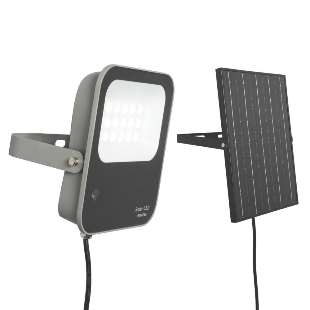 Zink Denby Outdoor LED Solar-Powered Floodlight Black 1000lm - Screwfix