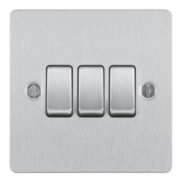LAP 20A 16AX 3-Gang 2-Way Light Switch Brushed Stainless Steel - Screwfix
