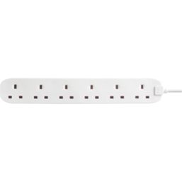 Masterplug 13A 6-Gang Unswitched Extension Lead White 2m - Screwfix