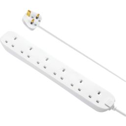 Masterplug 13A 6-Gang Unswitched Extension Lead White 2m - Screwfix