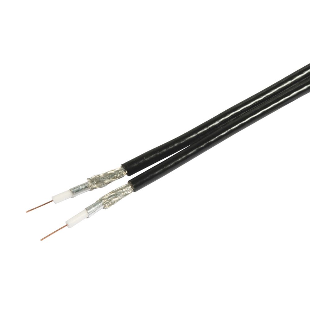 Labgear RG6 Black 2-Core Round Coaxial Cable 25m Coil - Screwfix