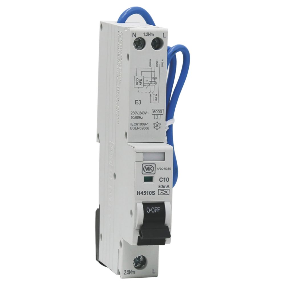 MK Sentry 10A 30mA Type A 1+N C Curve AFDD with RCBO - Screwfix