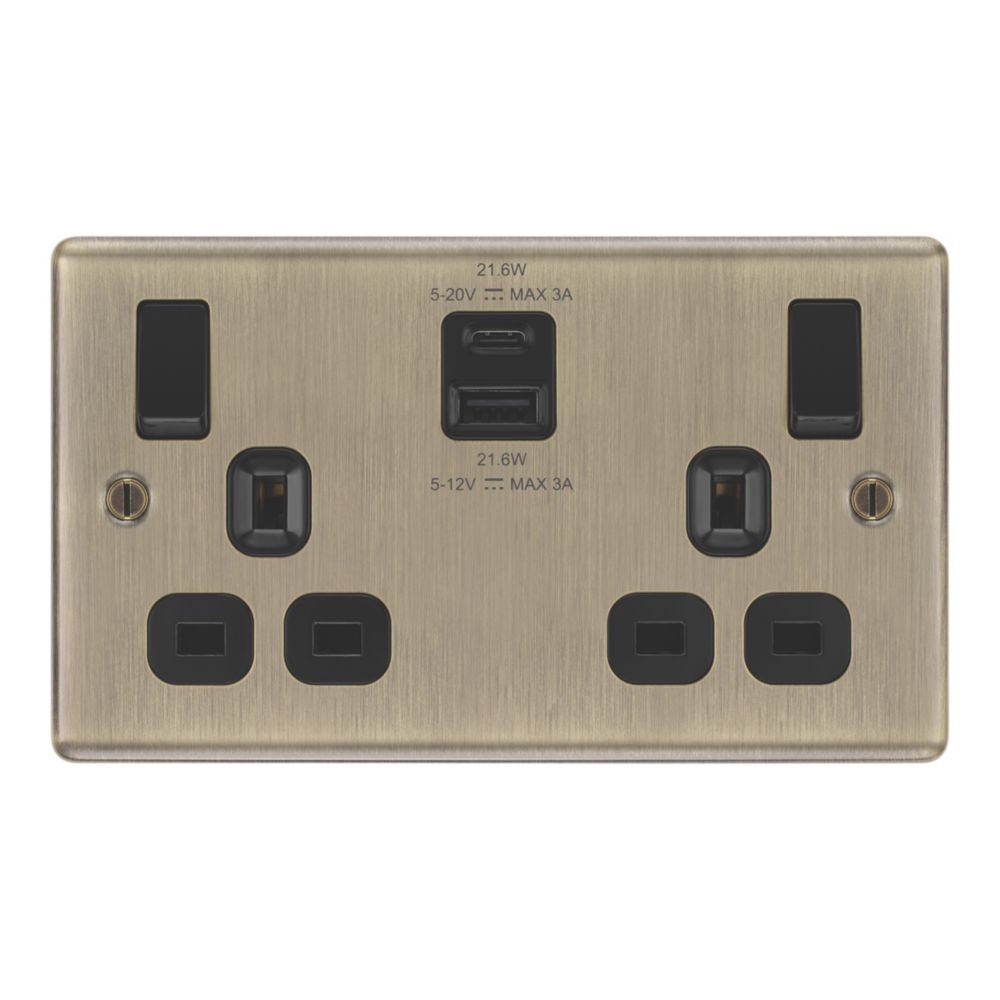 LAP 13A 2-Gang SP Switched Socket + 3A 22W 2-Outlet Type A & C USB ...