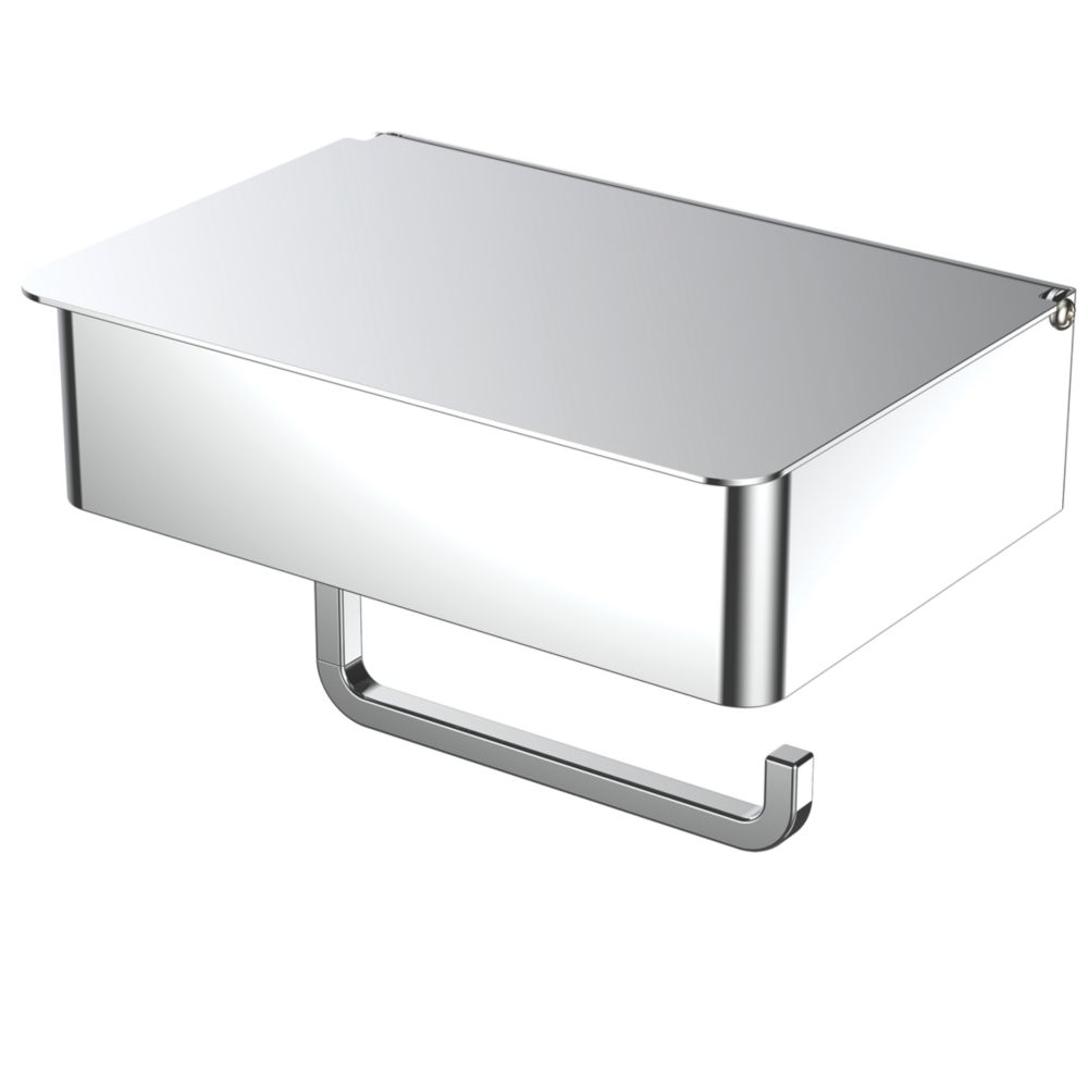 Swirl Caldew Toilet Roll Holder with Shelf & Storage Box Chrome - Screwfix