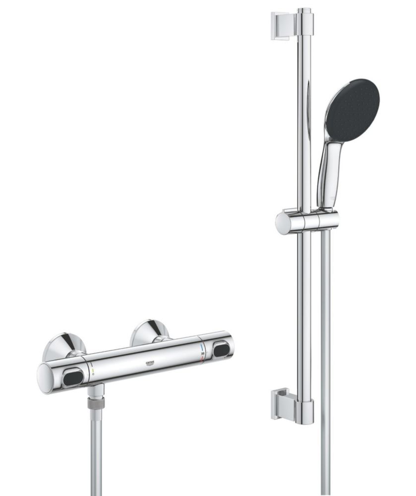 Grohe Precision Flow HP Rear-Fed Exposed Chrome Thermostatic Shower Mixer Set - Screwfix