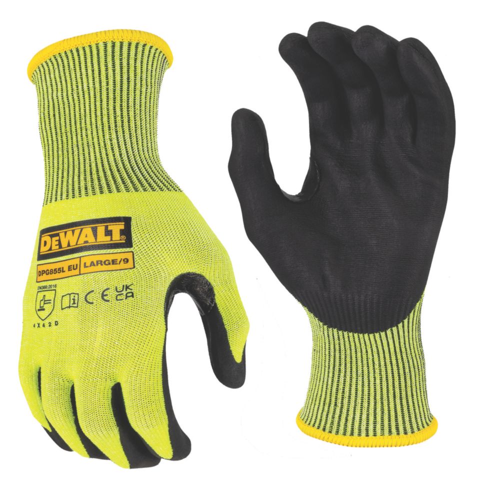 DEWALT Hi Vis Protection Gloves Yellow Medium - Screwfix