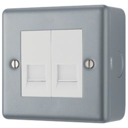 British General Metal Clad Double RJ45 Ethernet Socket Grey with White ...