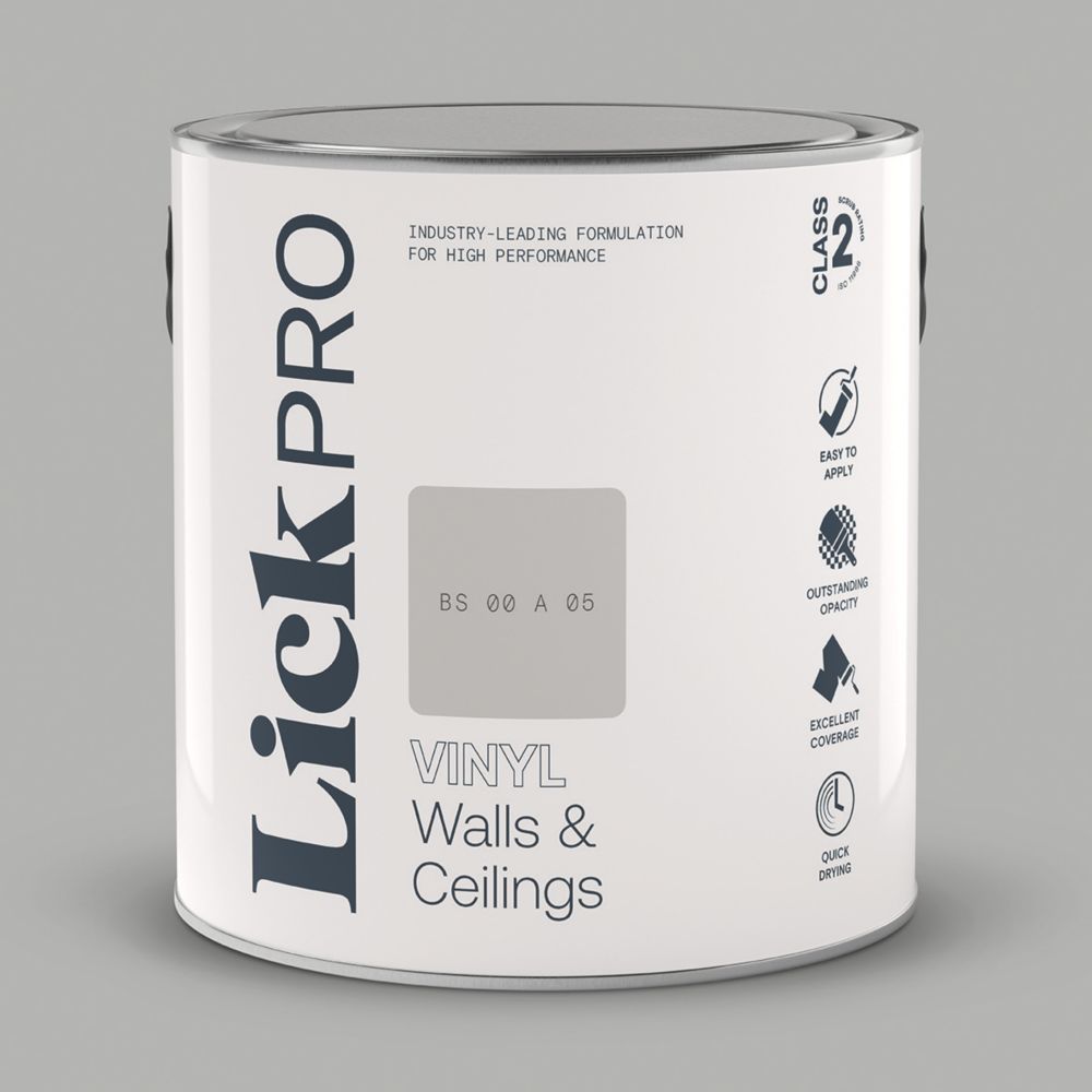 LickPro 2.5Ltr Grey BS 00 A 05 Vinyl Matt Emulsion Paint - Screwfix