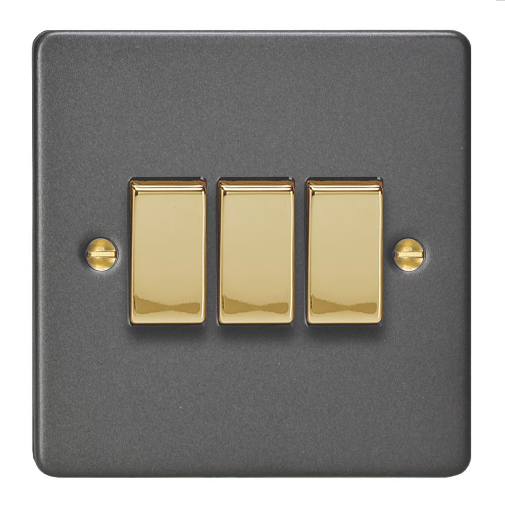 Varilight 10A 3-Gang 2-Way Light Switch Graphite Grey with Colour ...
