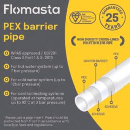 Flomasta Push-Fit PE-X Pipes 15mm x 3m White 10 Pack - Screwfix