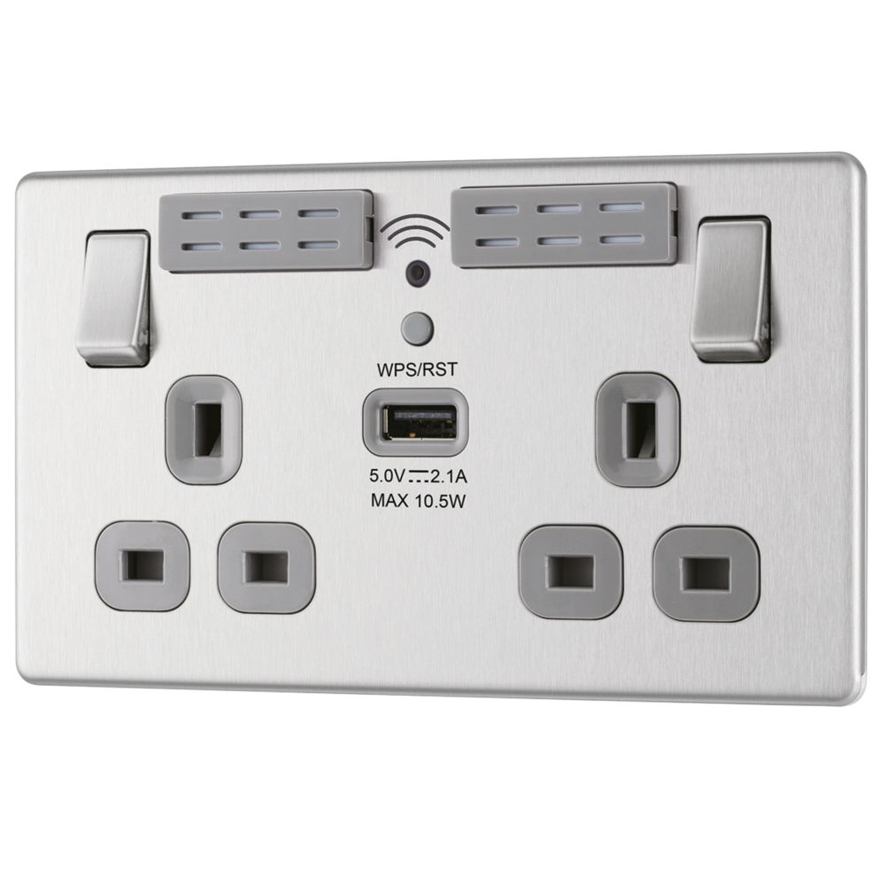 LAP 13A 2-Gang SP Switched Wi-Fi Extender Socket + 2.1A 10.5W 1-Outlet ...