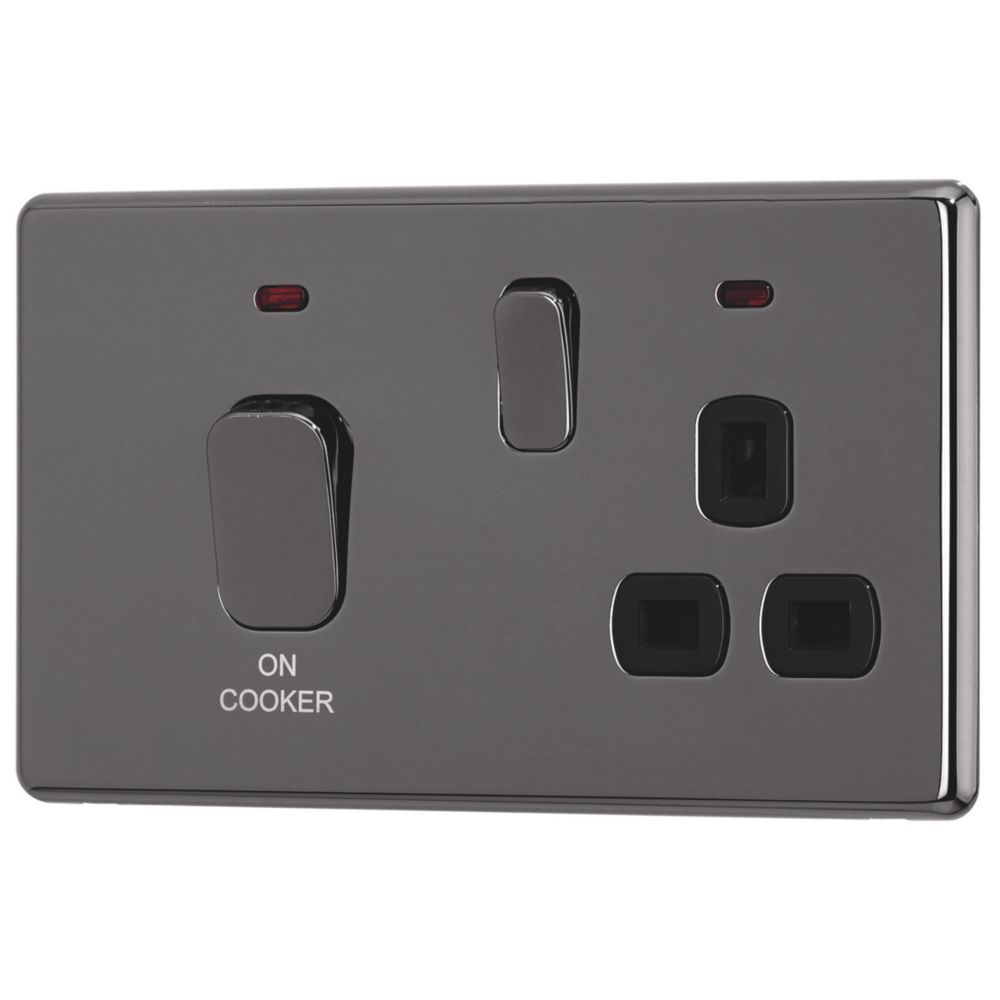 Arlec 45A 2-Gang DP Cooker Switch Black Nickel with Neon with Colour ...