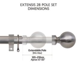 Renaissance Brushed Nickel Curtain Pole 28/25mm x 120-210cm - Screwfix