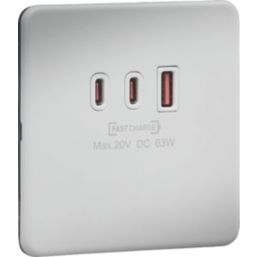 Knightsbridge 5A 63W 3-Outlet Type A & C USB Socket Matt White with ...