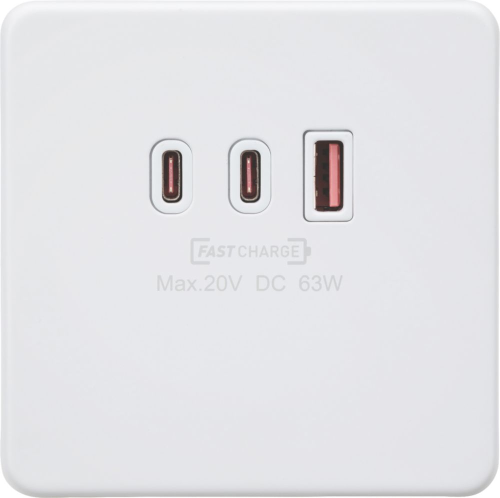 Knightsbridge 5A 63W 3-Outlet Type A & C USB Socket Matt White with ...