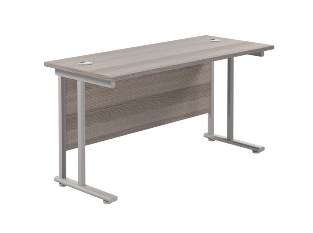 TC Group Aztec Twin Upright Rectangular Office Desk Grey Oak/Silver ...