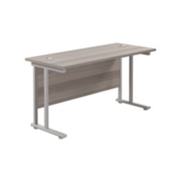 TC Group Aztec Twin Upright Rectangular Office Desk Grey Oak/Silver ...