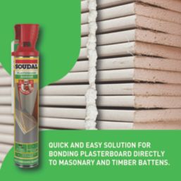 Soudal Genius Gun Plasterboard Adhesive PU Foam Hand-Held 750ml - Screwfix